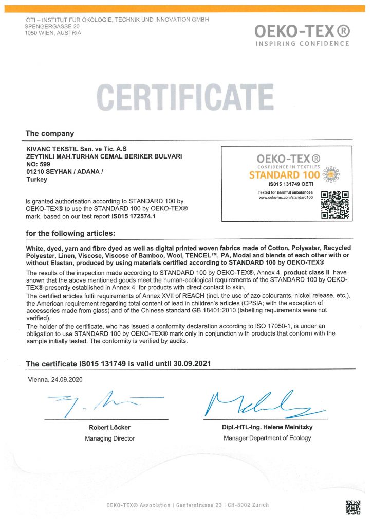 Kıvanç Textile - Certifications