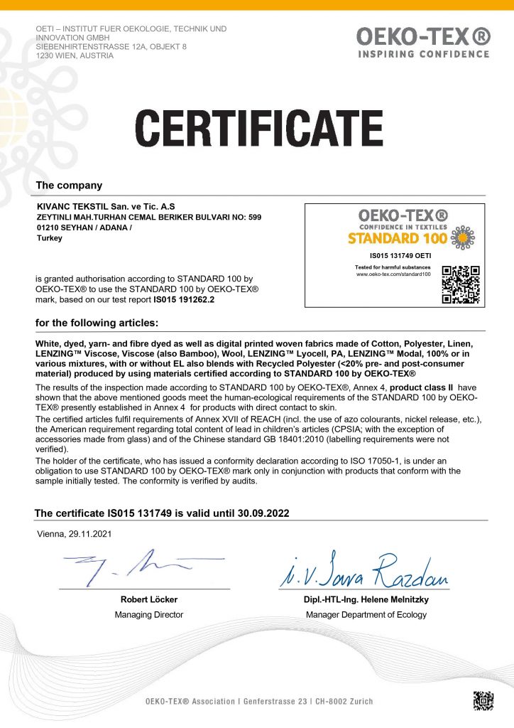 Kıvanç Textile - Certifications